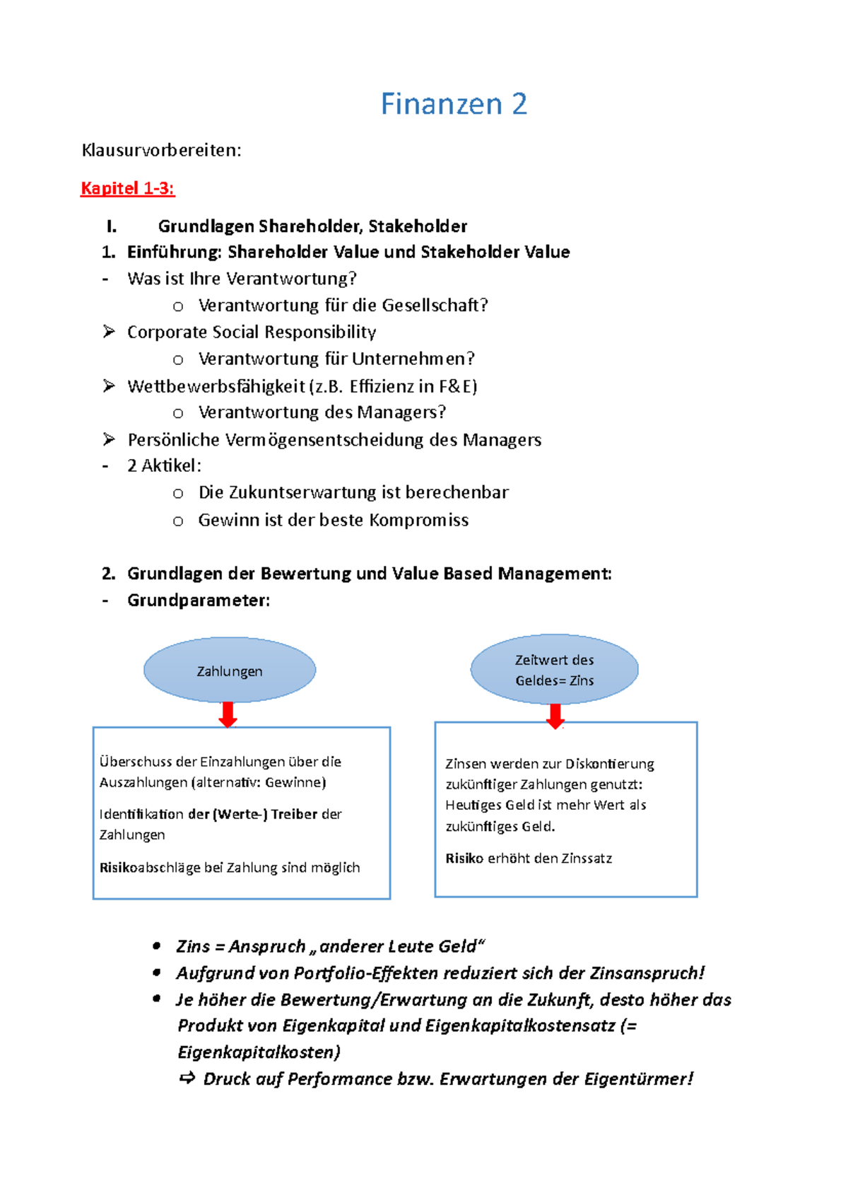 Klausurvorbereitung Fi2 - Finanzen 2 Klausurvorbereiten: Kapitel 1-3: I ...