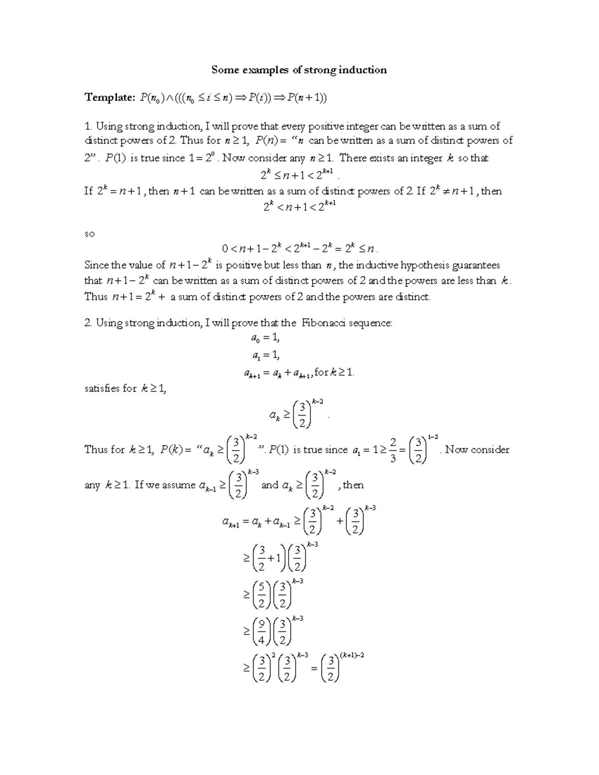 Strong Induction - notes for MTH 110 - Some examples of strong ...