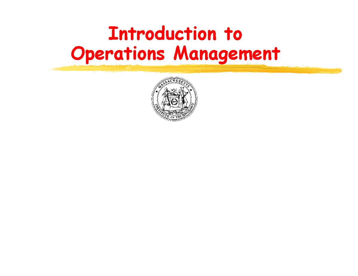 Lecture 1 feb6 - International Business - Introduction to Operations ...