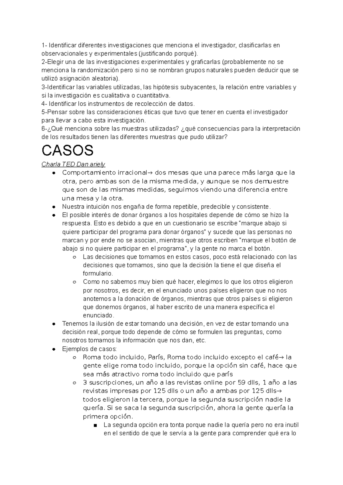 Casos - 1- Identificar diferentes investigaciones que menciona el ...