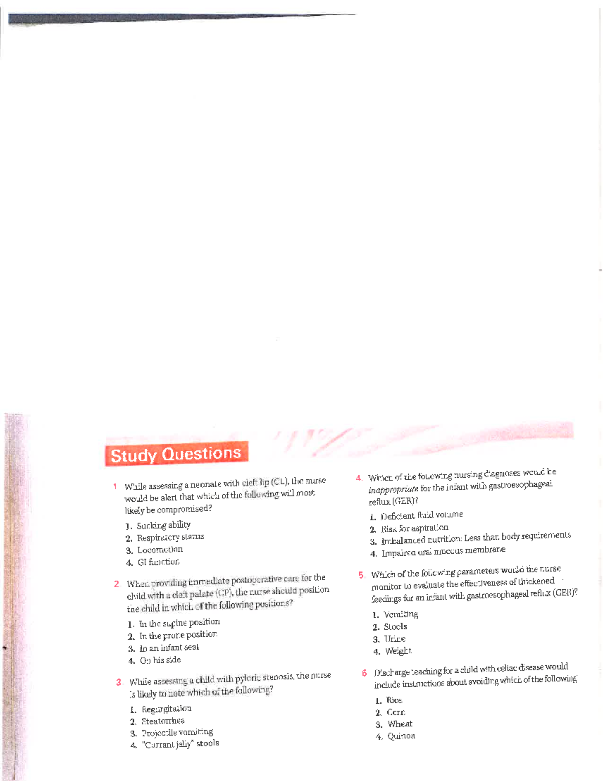 Peds GI practice questions - NUR 251 - Studocu
