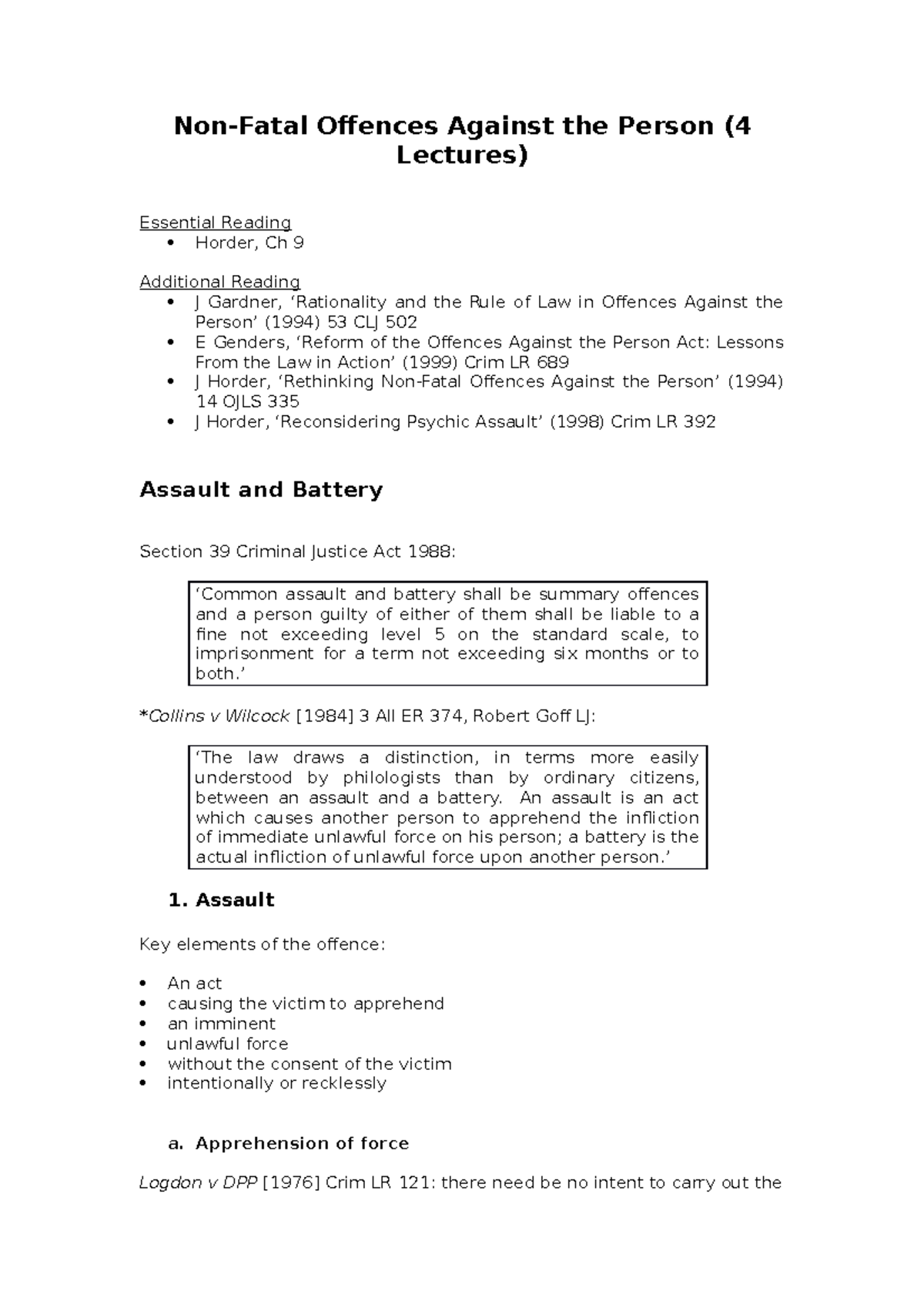 Offences Against the Person - Studocu