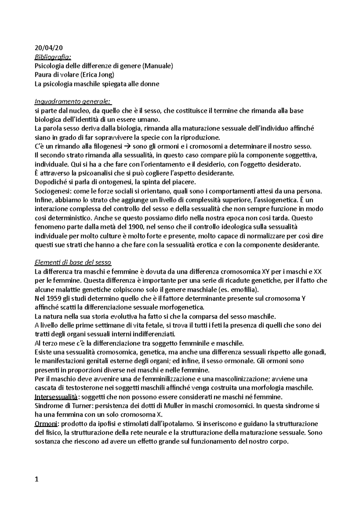 Differenze DI Genere - 20/04/ Bibliografia: Psicologia delle differenze ...