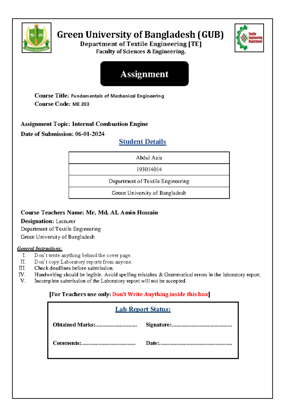 IC Engine - Just open this file >>>> - Green University of Bangladesh ...