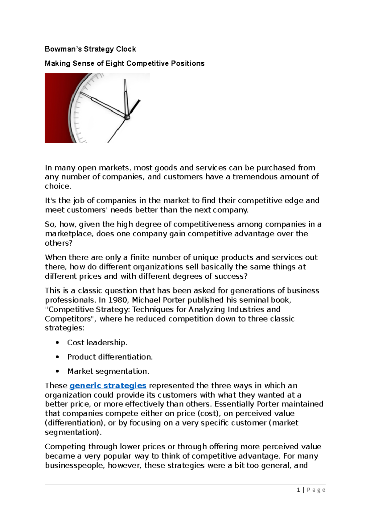 Bowman Strategy Clock Briefing Note (2014 ) - Bowman’s Strategy Clock ...