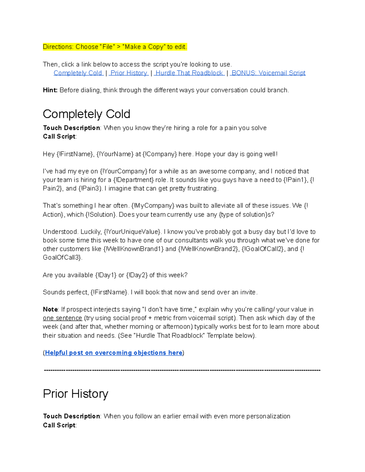 Sales Call Scripts [Free Templates] - Directions: Choose “File” > “Make ...