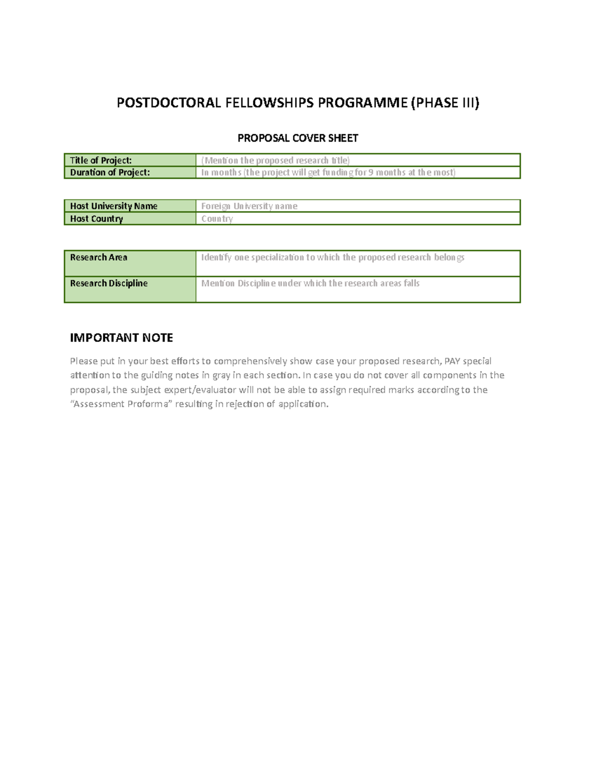 Research Proposal Format (word format) - POSTDOCTORAL FELLOWSHIPS ...