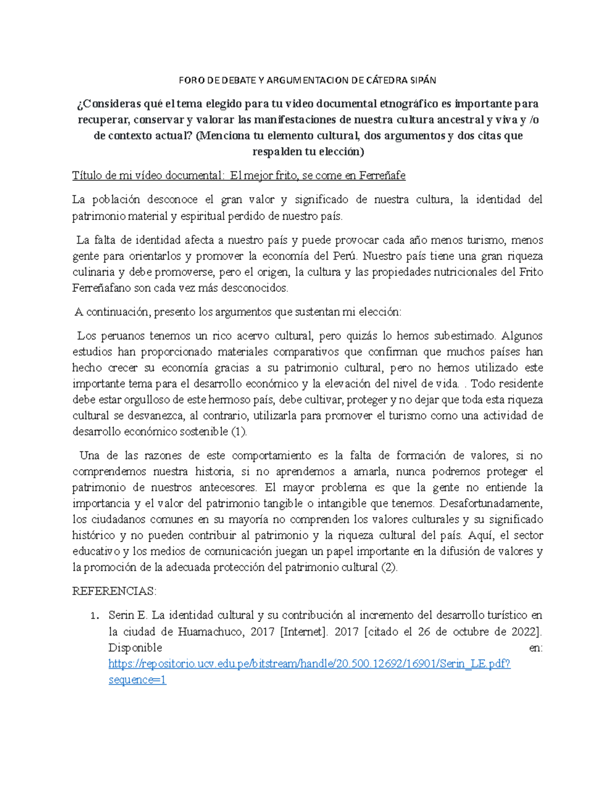 FORO DE Debate Y Argumentacion DE Cátedra Sipán - FORO DE DEBATE Y ...