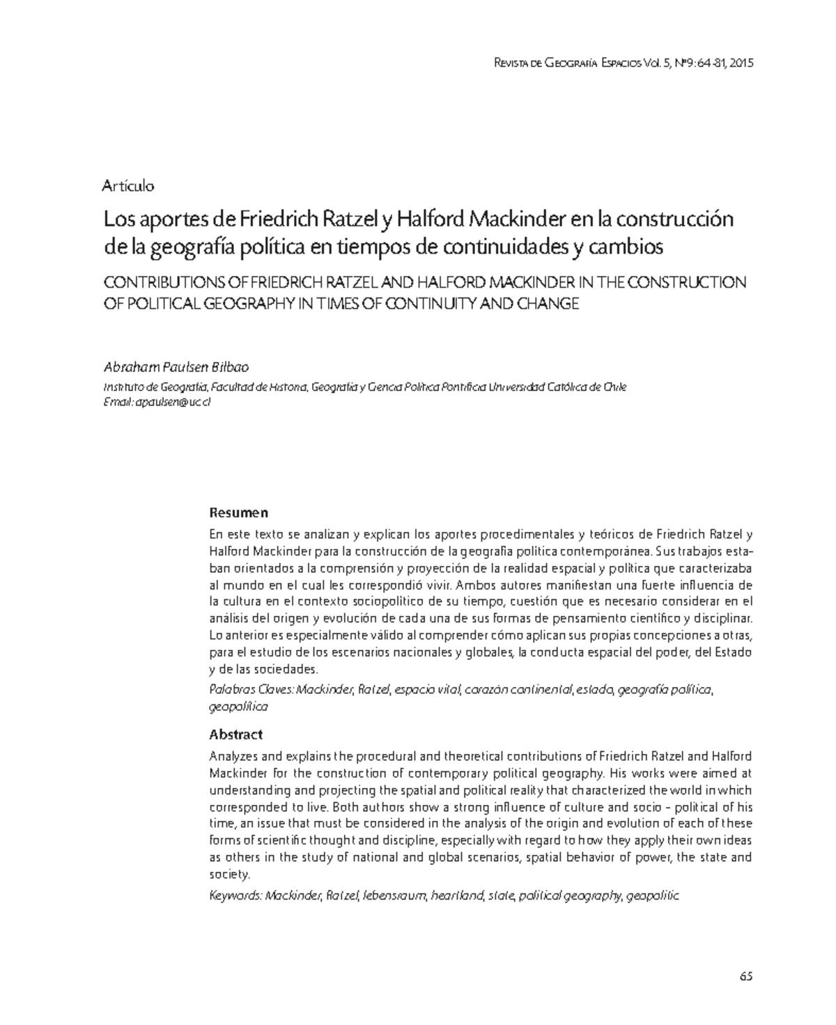 Los aportes de Friedrich Ratzel y Halford Mackinde - REVISTA DE GEO GR ...