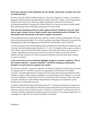 ECO 202 3-2 Simulation Checkpoint Economic summary report - ECO 202 3-2 ...