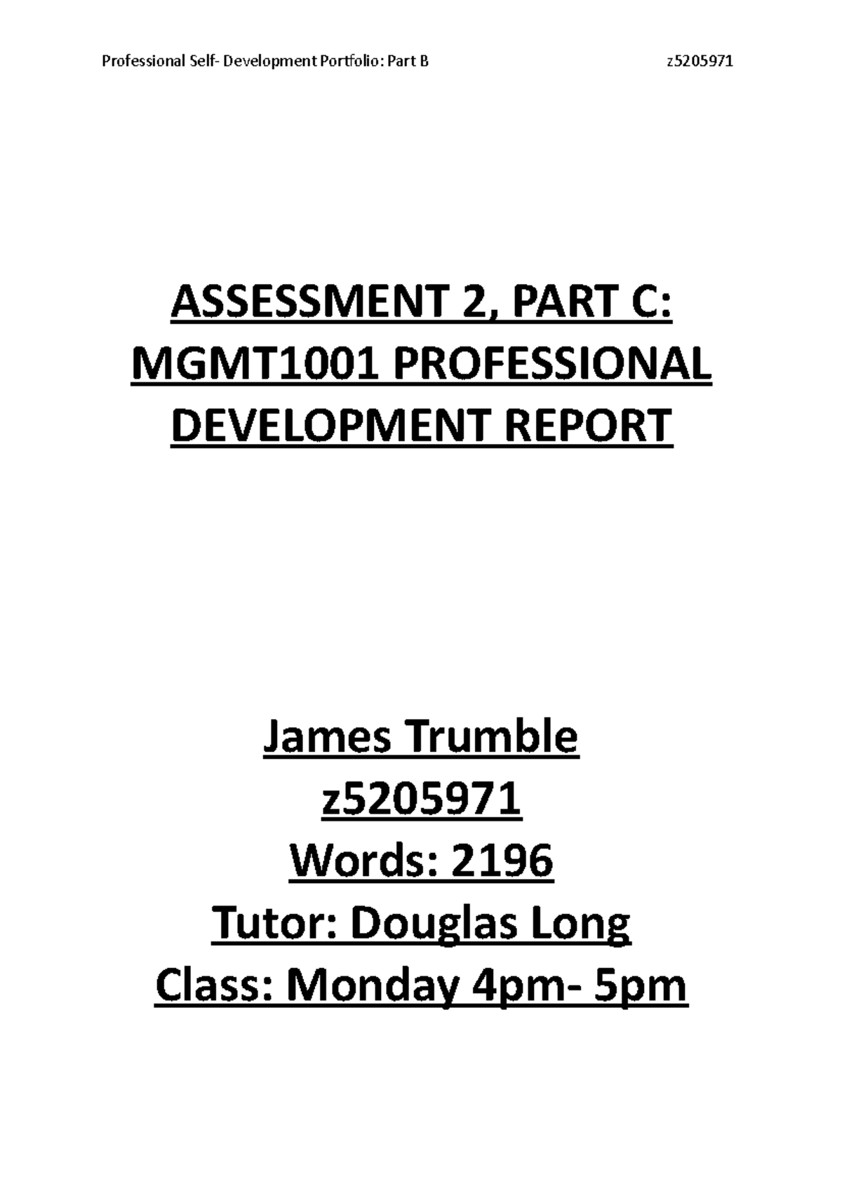 Example-Personal Development Project Student - ASSESSMENT 2, PART C ...