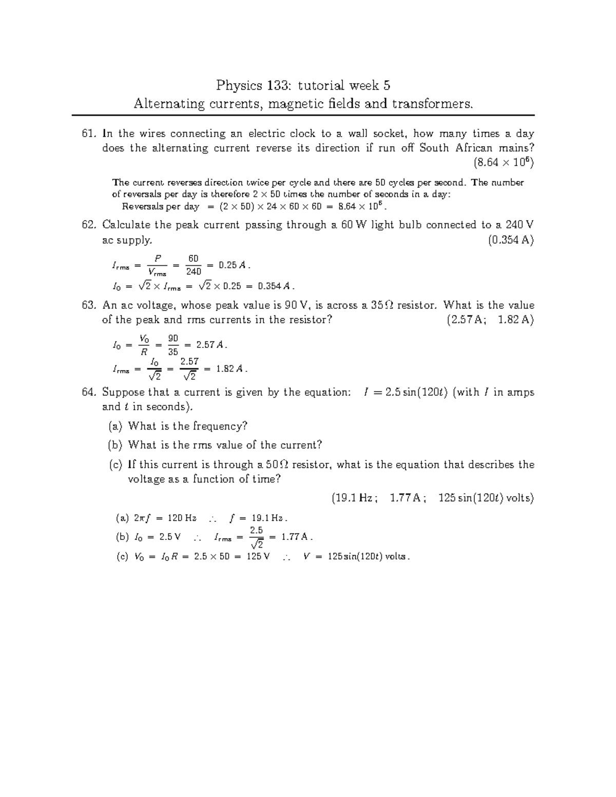 Tutorial-1 11 12 - Notes - Physics 133: tutorial week 5 Alternating ...