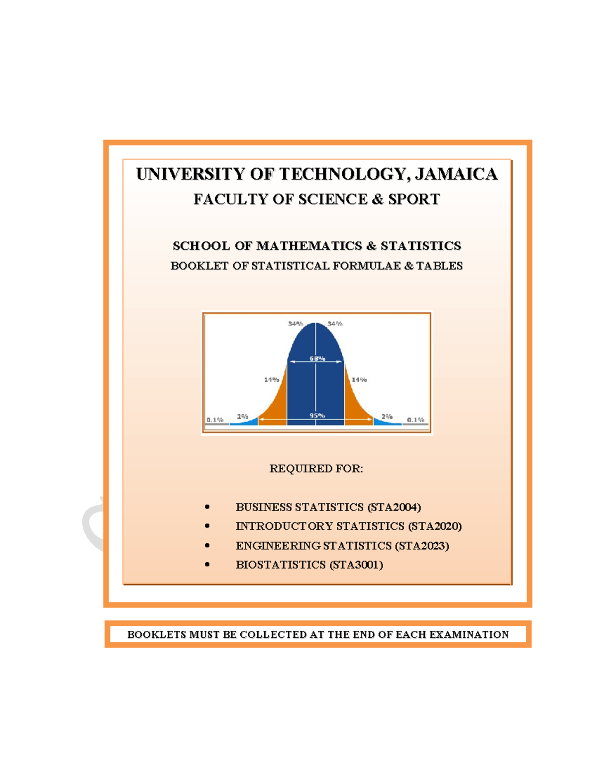 Formulae and Tables Booklet - UNIVERSITY OF TECHNOLOGY, JAMAICA ...