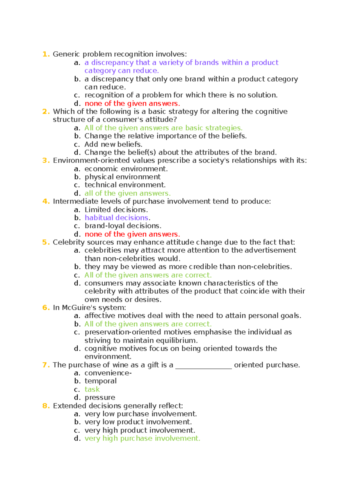 Buyer Behaviour exam 200 questions - Generic problem recognition ...