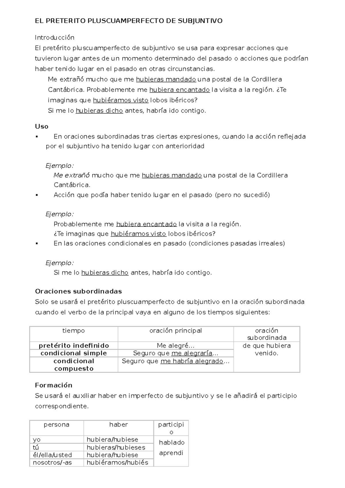 EL Preterito Pluscuamperfecto DE Subjuntivo - EL PRETERITO ...