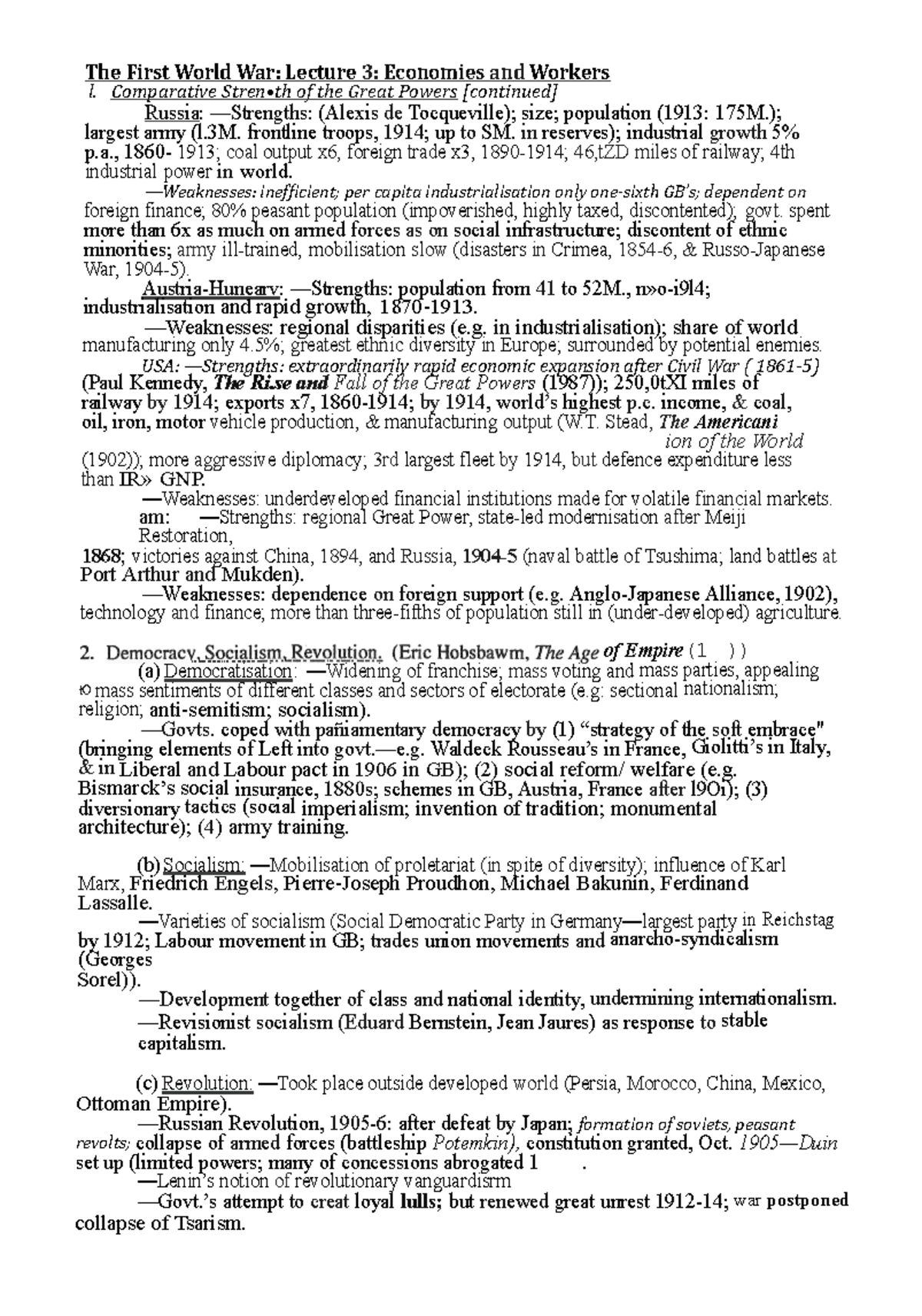 WWI lecture 3 - The First World War: Lecture 3: Economies and Workers l ...