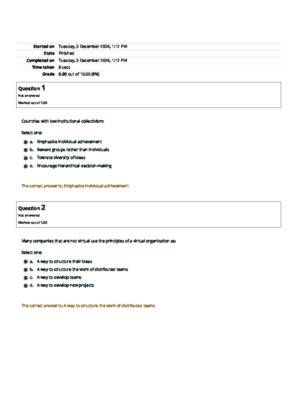 Self Quiz Unit 3 Attempt Review Home Started On Tuesday 3 December 2024 1 12 Pm State