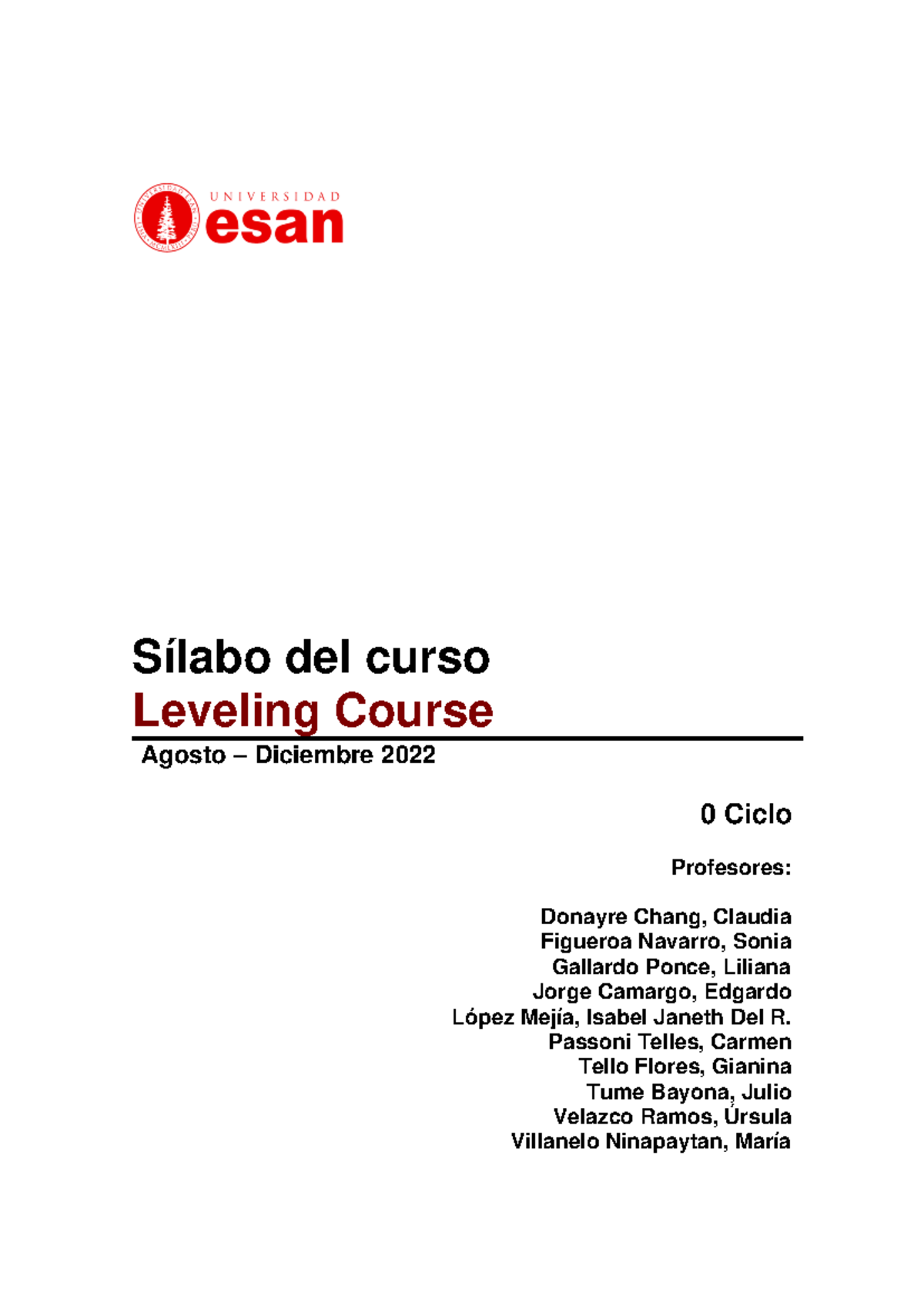 Leveling Course Syllabus 2022-2 - Sílabo del curso Leveling Course ...