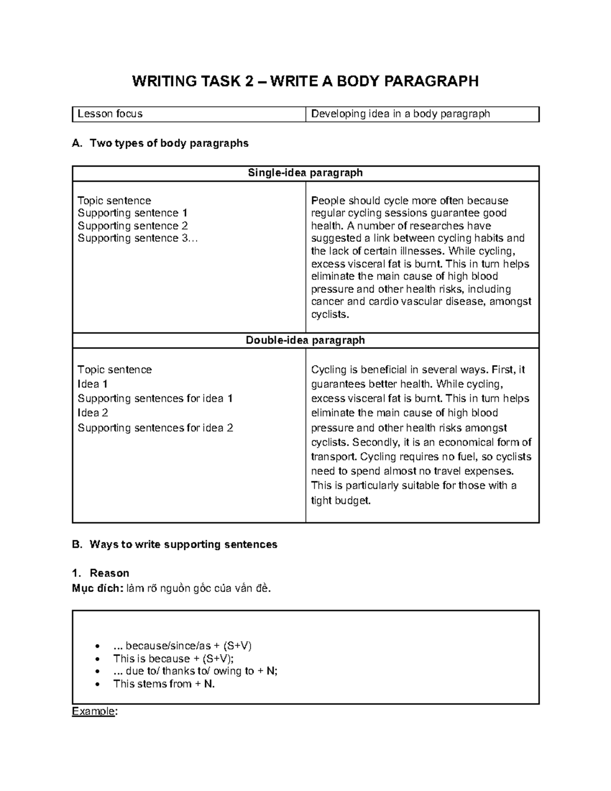 How to write a body - WRITING TASK 2 – WRITE A BODY PARAGRAPH Lesson ...