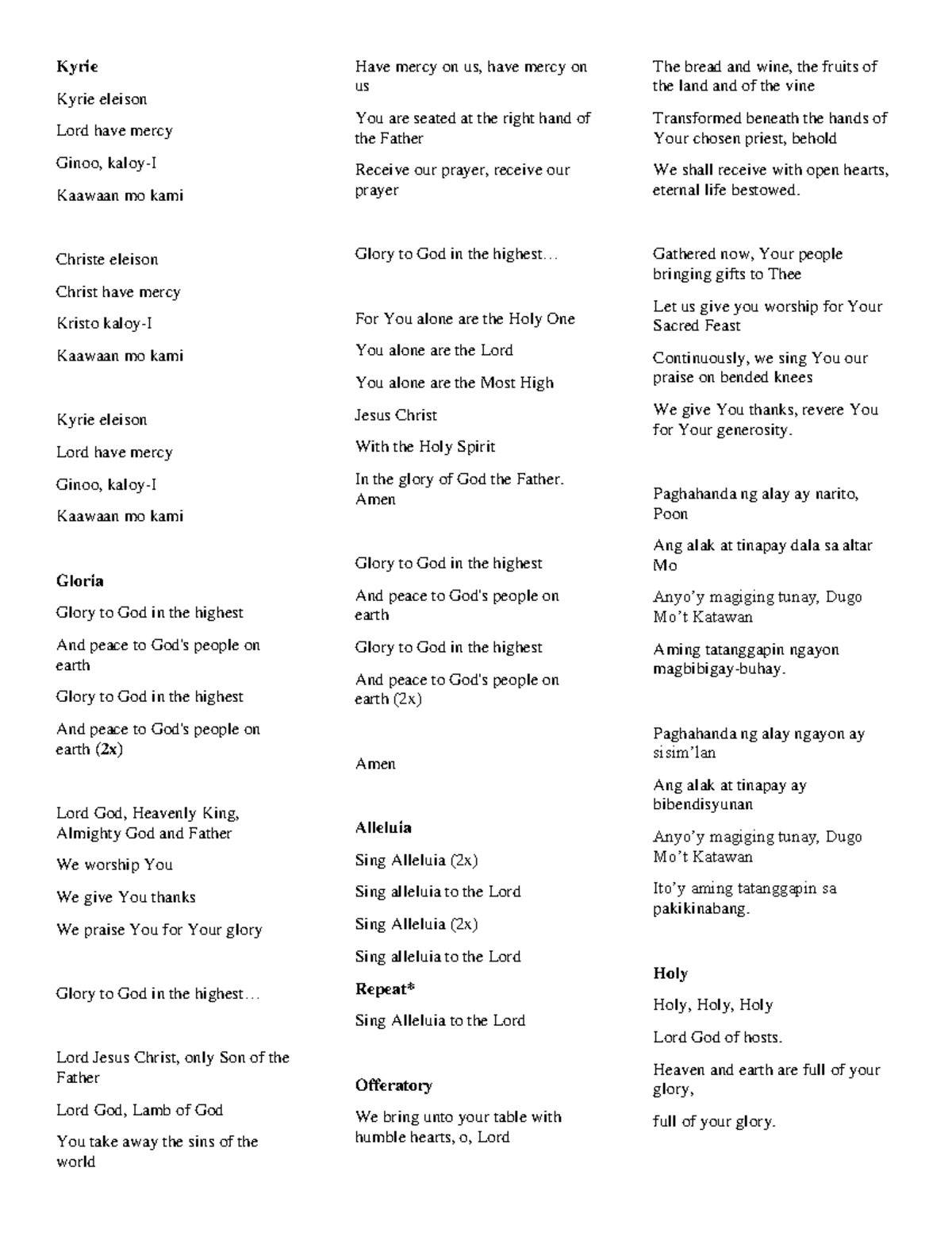 Kaasae requested songs - Kyrie Kyrie eleison Lord have mercy Ginoo ...