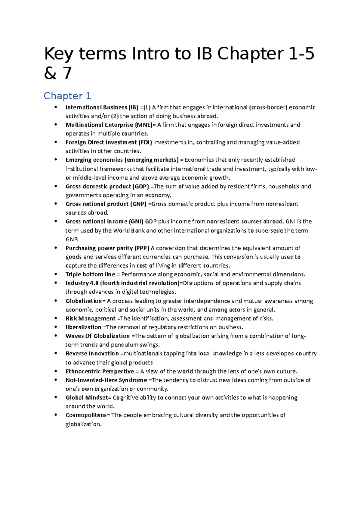 Keyterms Intro to IB Chapter 1-5 &7 - Key terms Intro to IB Chapter 1- & 7 Chapter 1 - Studeersnel