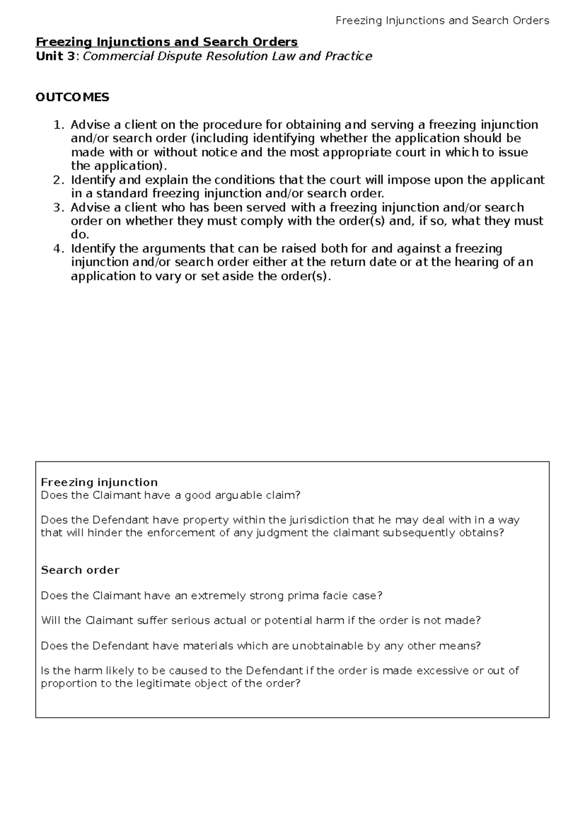 Freezing Injunctions and Search Orders - Advise a client on the ...