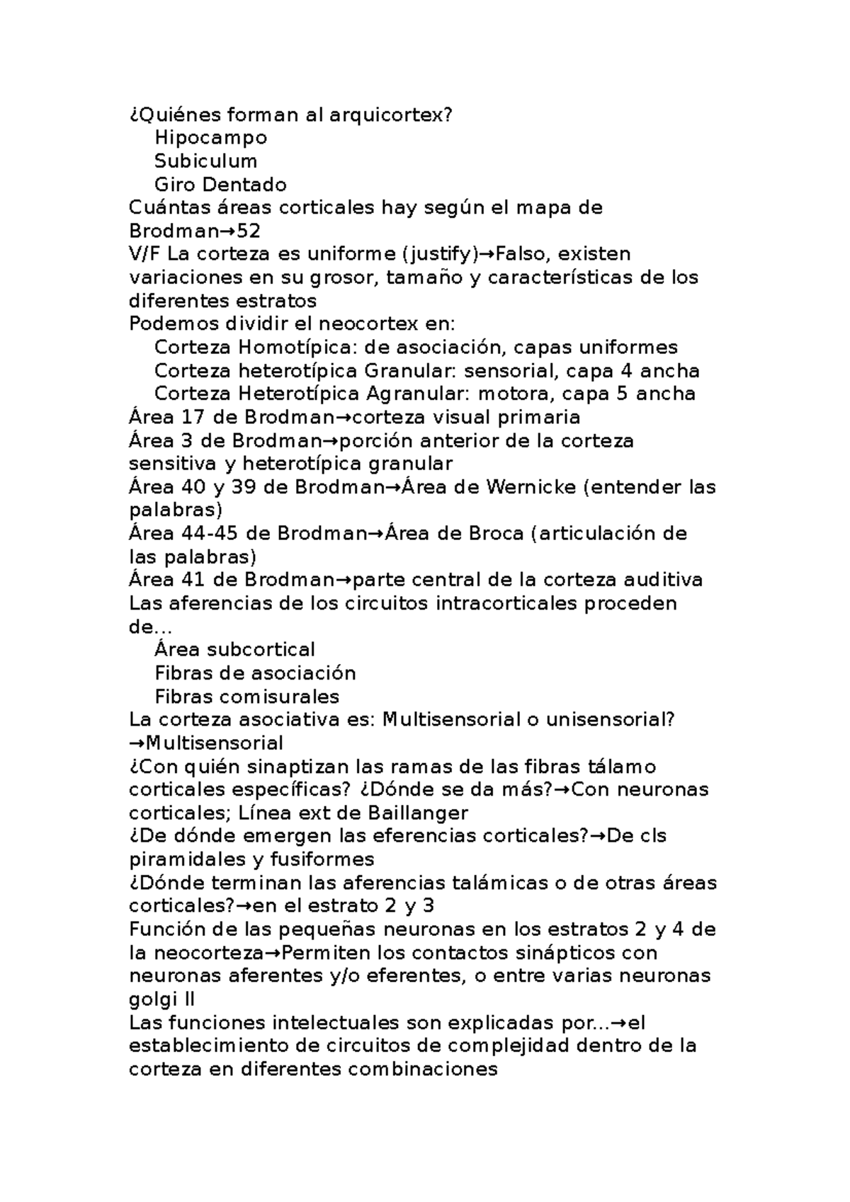 Repaso de Neuro 3er Parcial - ¿Quiénes forman al arquicortex? Hipocampo ...