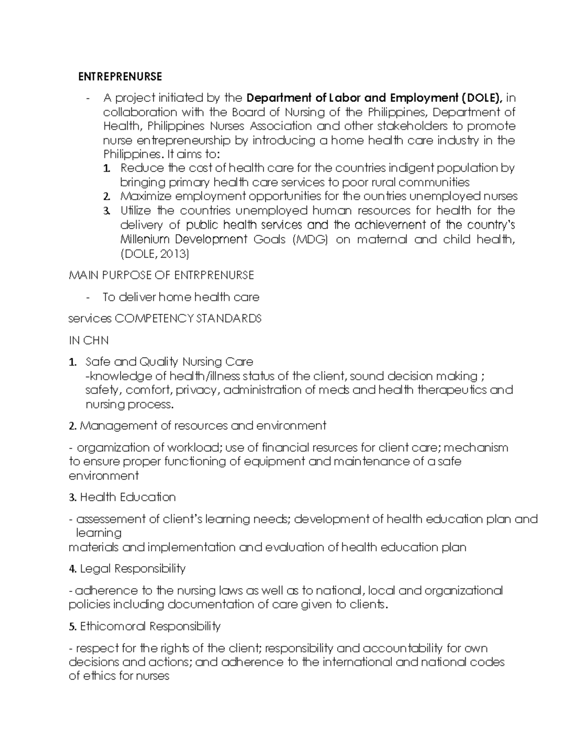 Entreprenurse - ENTREPRENURSE A project initiated by the Department of ...