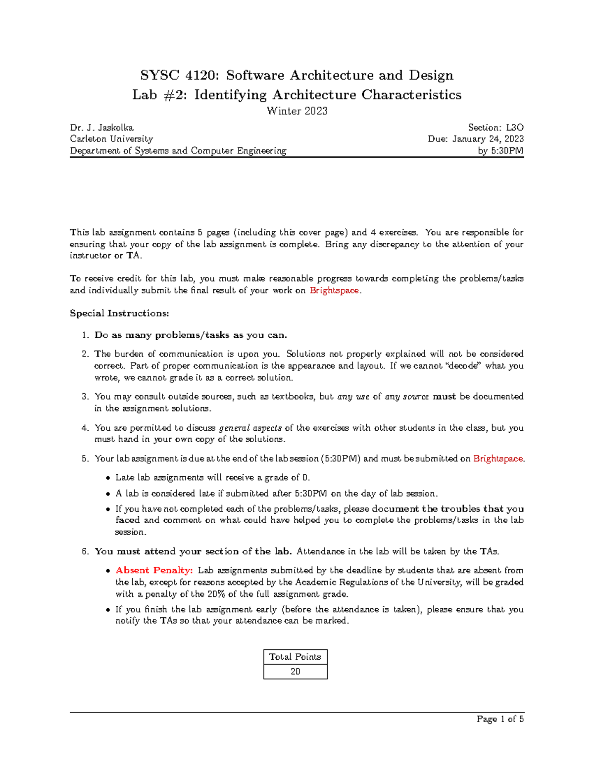 Lab-02-L3O - good stuff for practice - SYSC 4120: Software Architecture and Design Lab #2: - Studocu