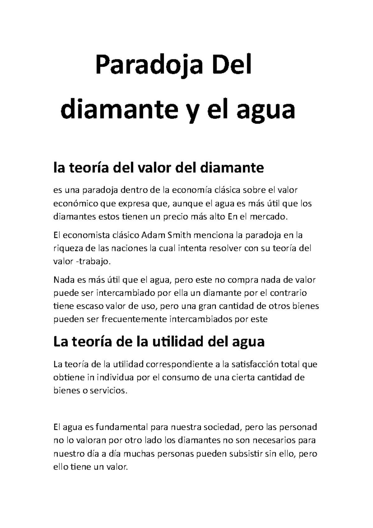 Paradoja Del agua y el diamante - Paradoja Del diamante y el agua la ...