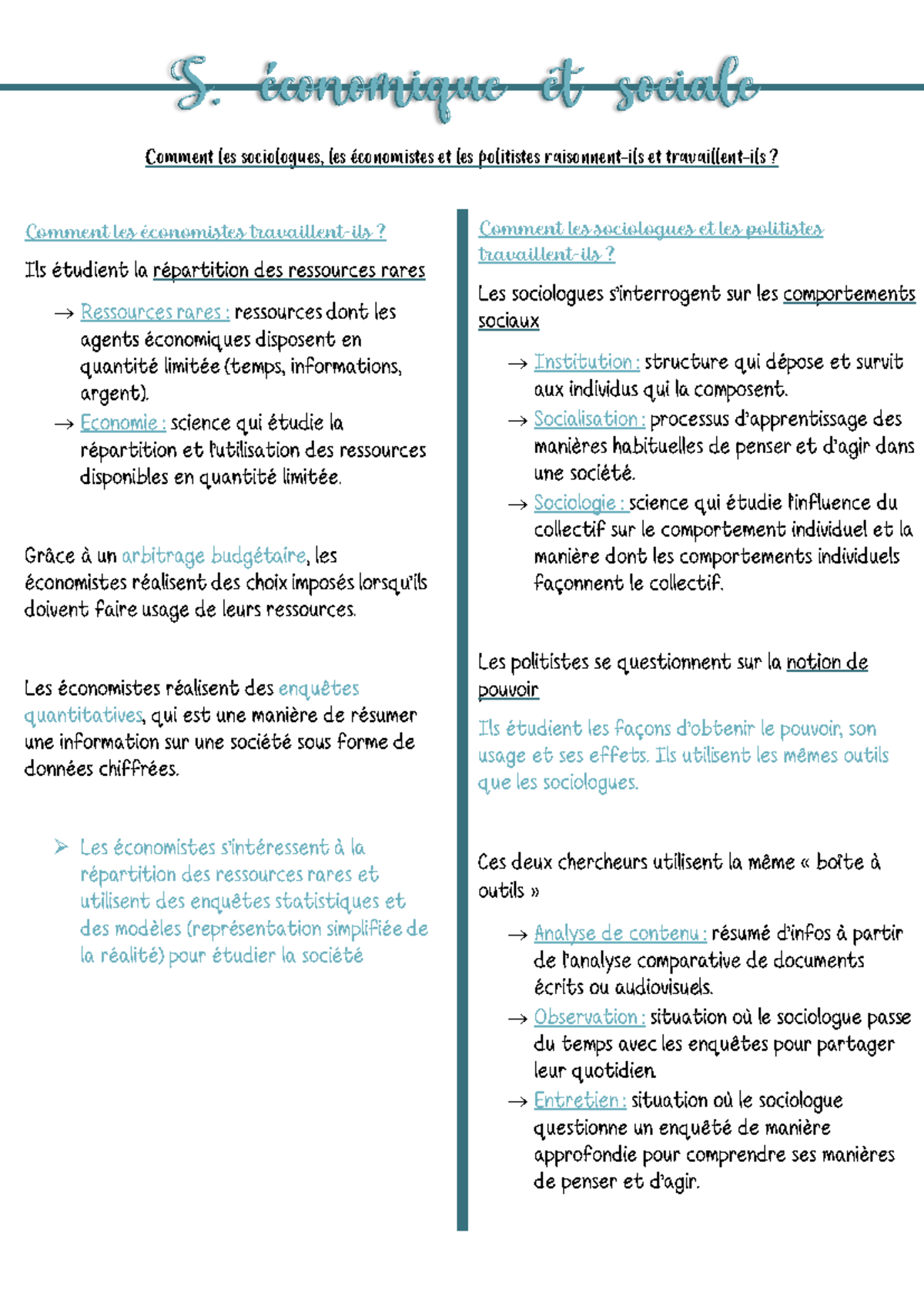 Fiche de revision ses 1 - Sciences économiques et sociales - Comment ...