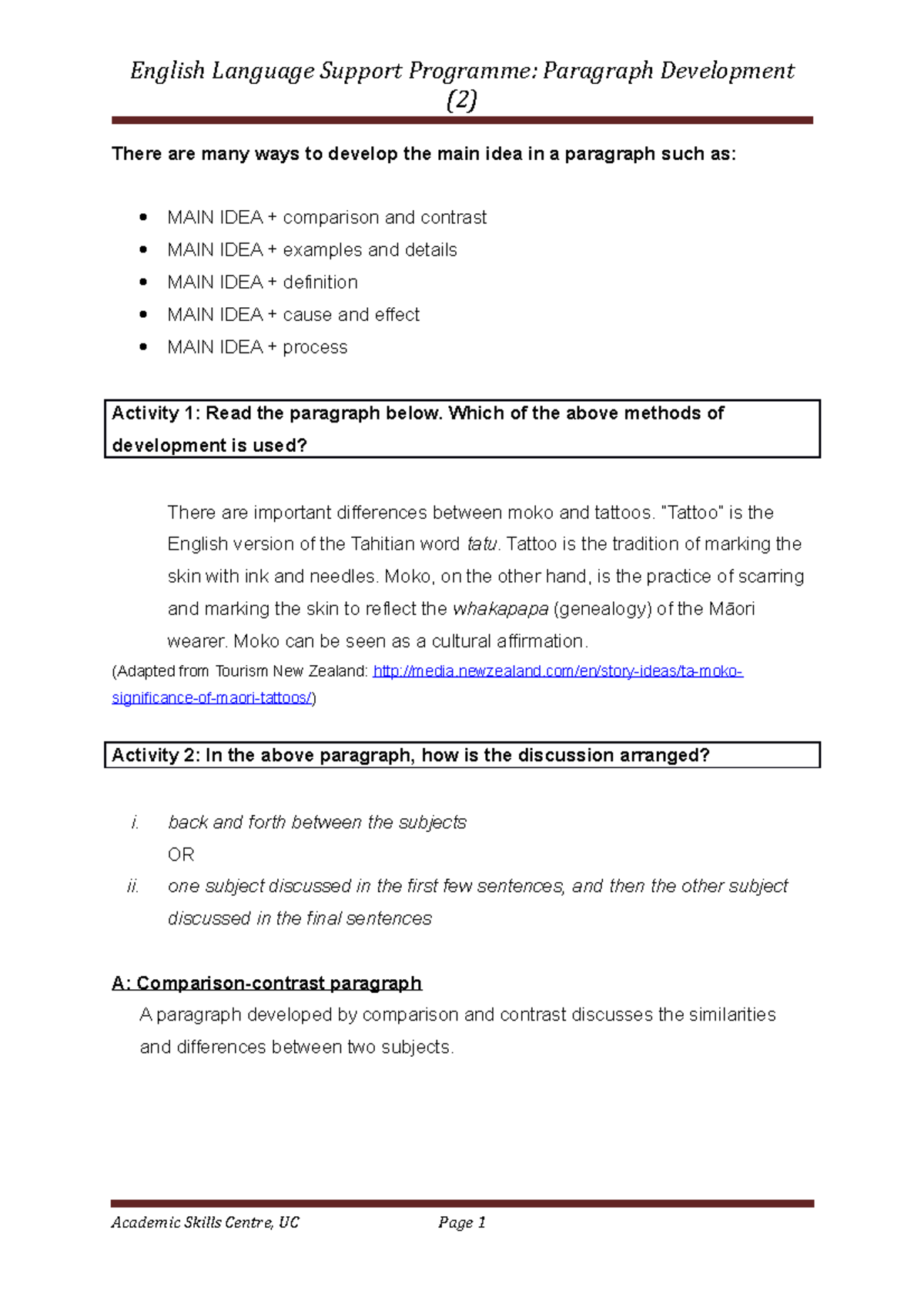 Paragraph development worksheet revised - (2) There are many ways to ...