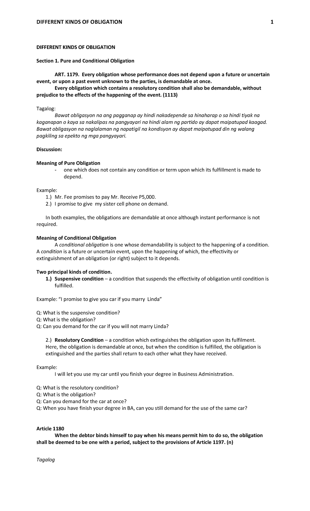 Different Kinds OF Obligation - DIFFERENT KINDS OF OBLIGATION Section 1 ...