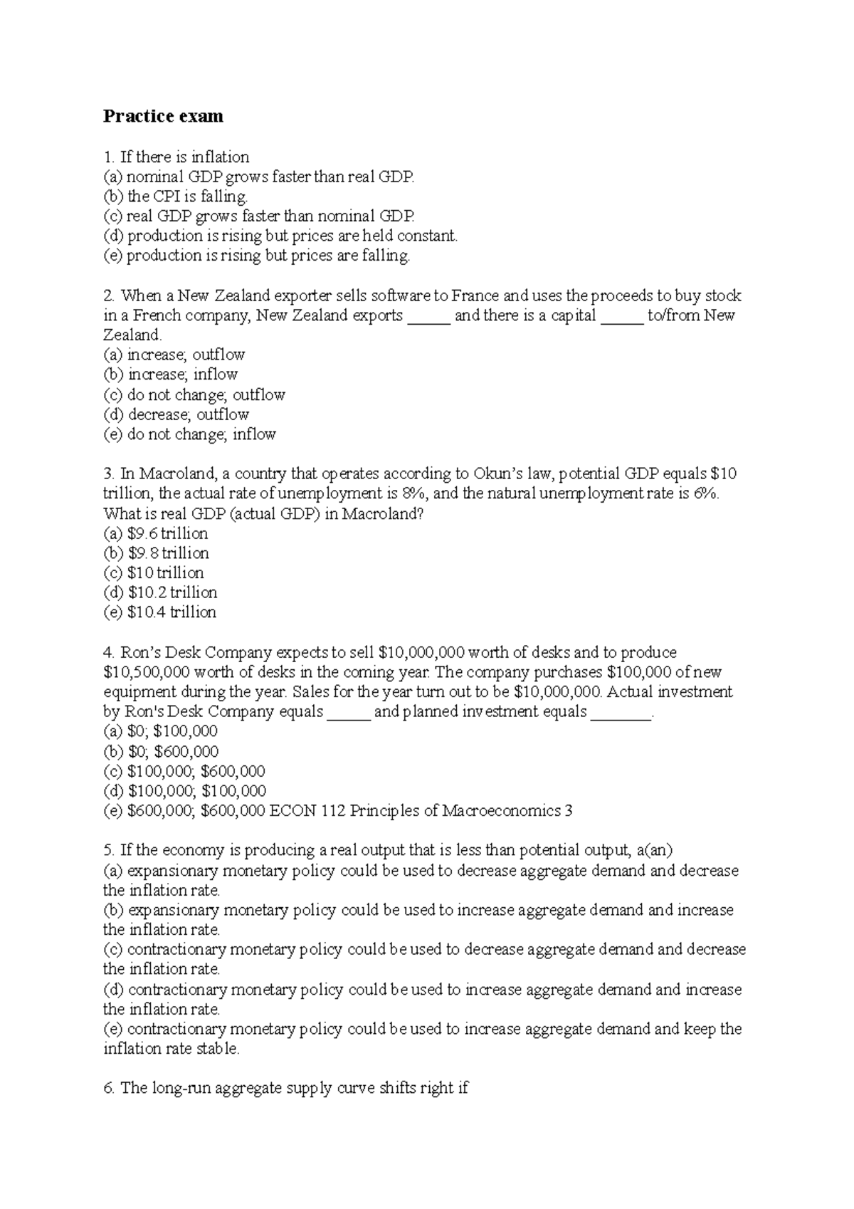 ECON112 practice exam - Principles of Economics 2 - University of Otago ...