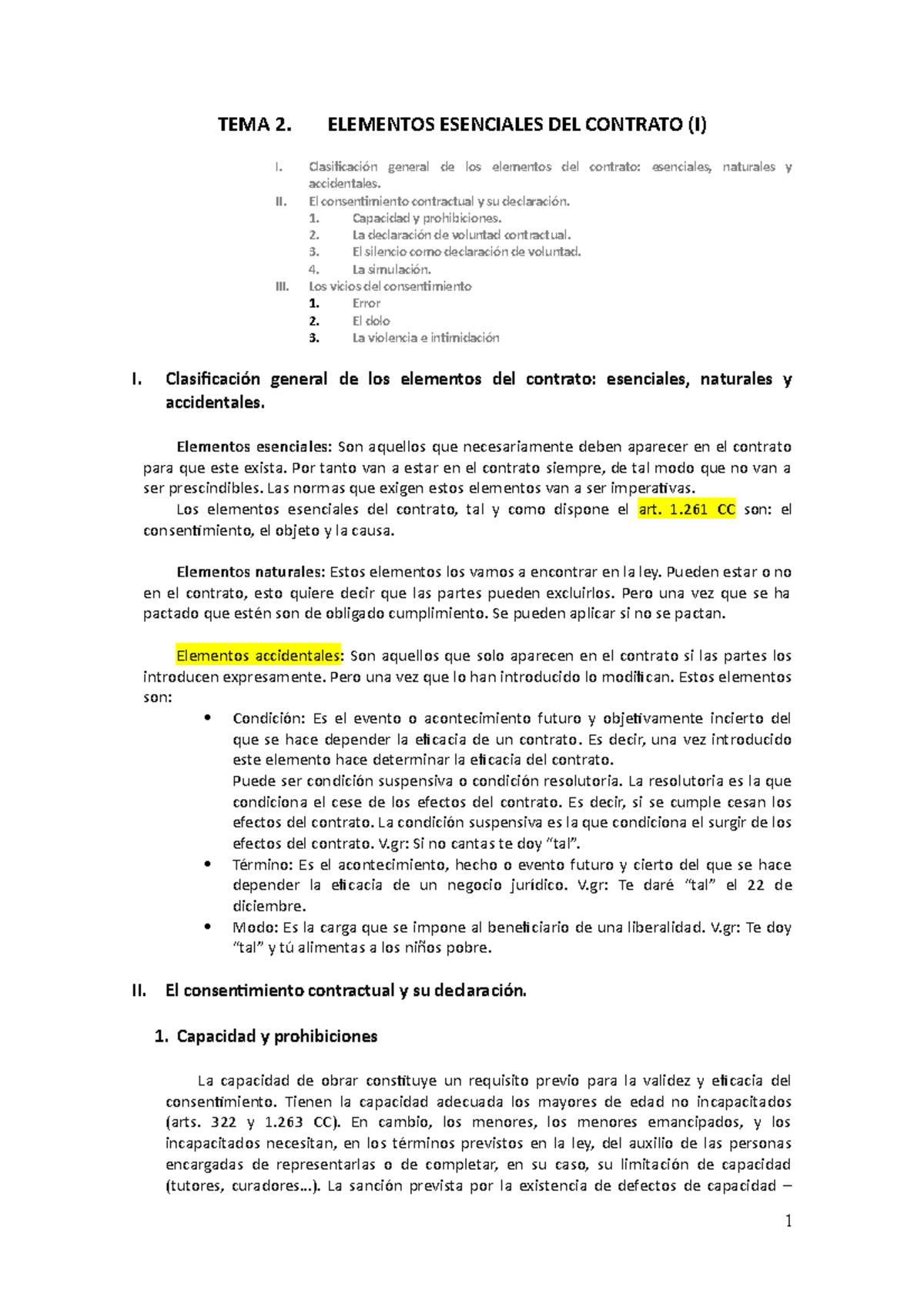 Tema 2. Elementos esenciales del contrato (I) - TEMA 2. ELEMENTOS ...