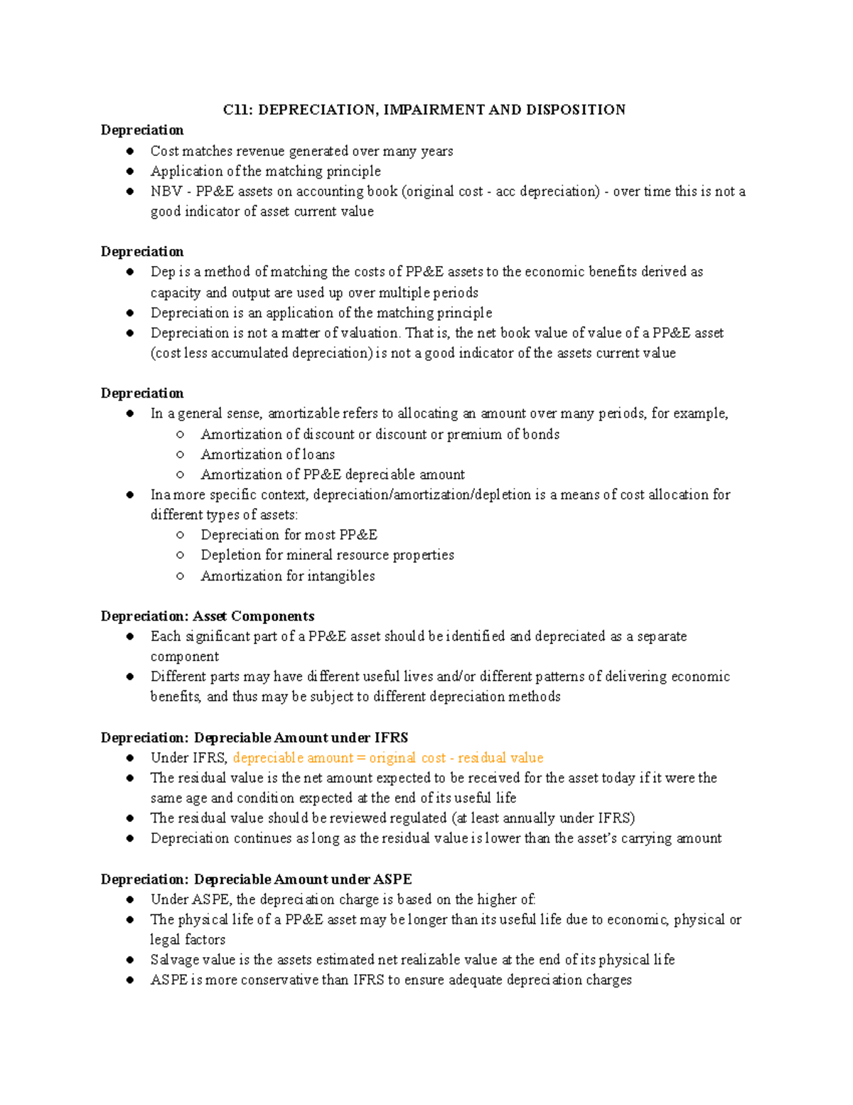 BU387 C11 - detailed lecture notes - C11: DEPRECIATION, IMPAIRMENT AND ...