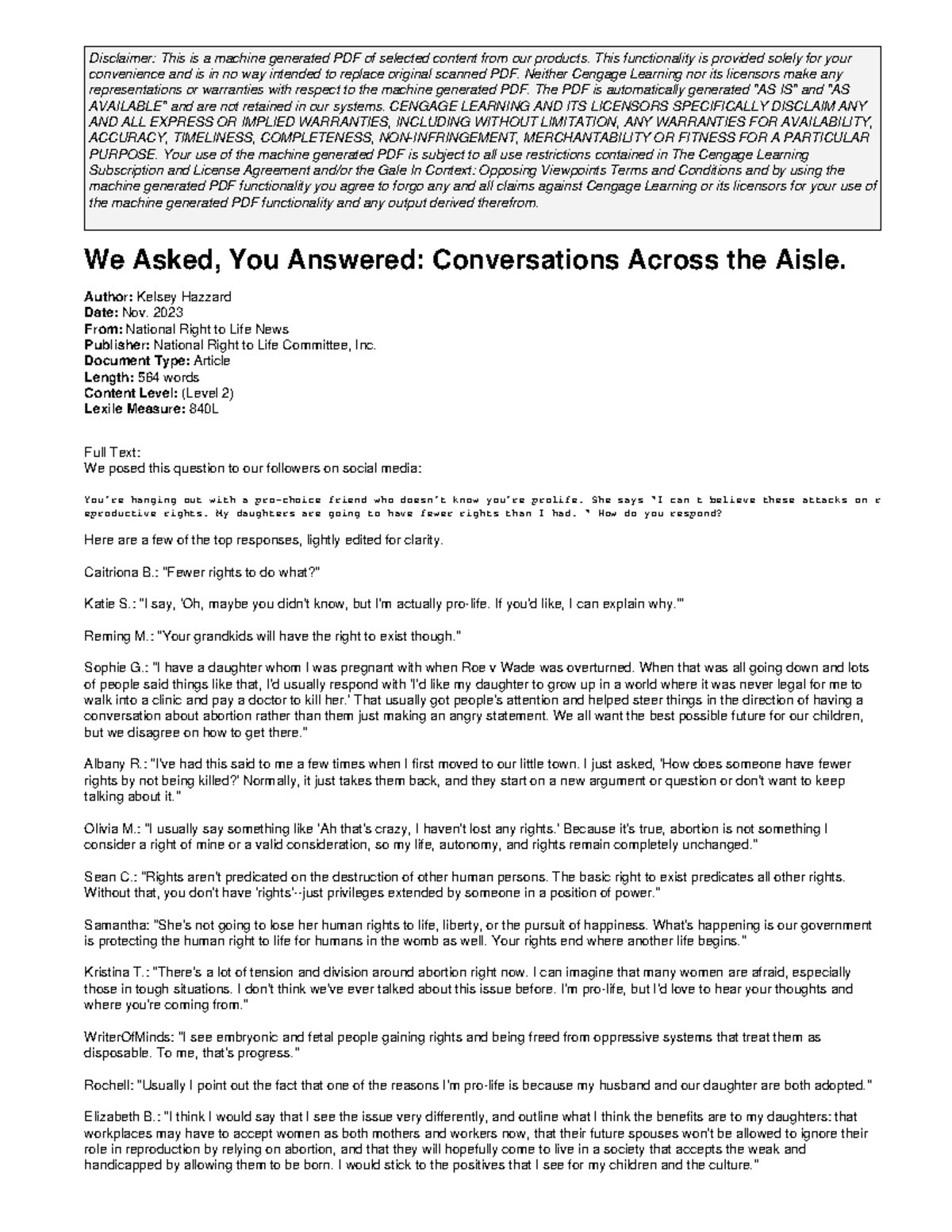 We Asked You Answered Conversa - Disclaimer: This is a machine ...