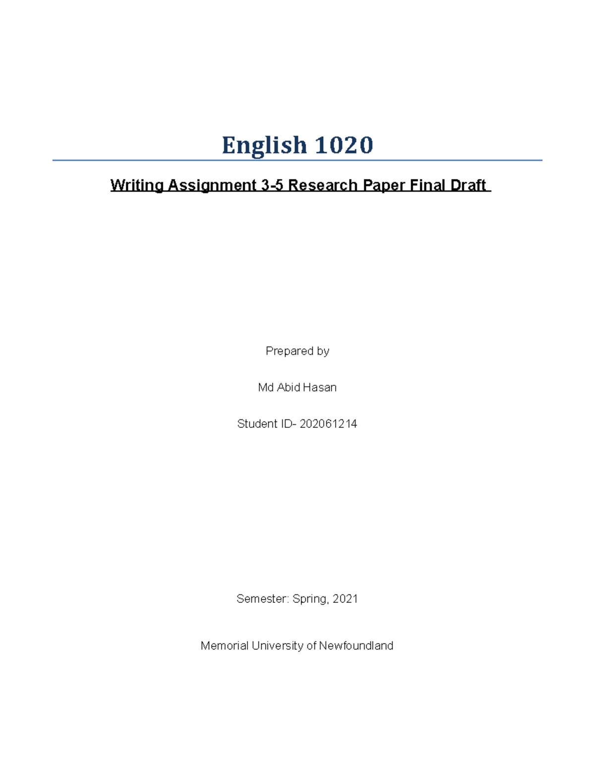 Writing Assignment 3-5 Research Paper Final Draft- MD ABID Hasan ...
