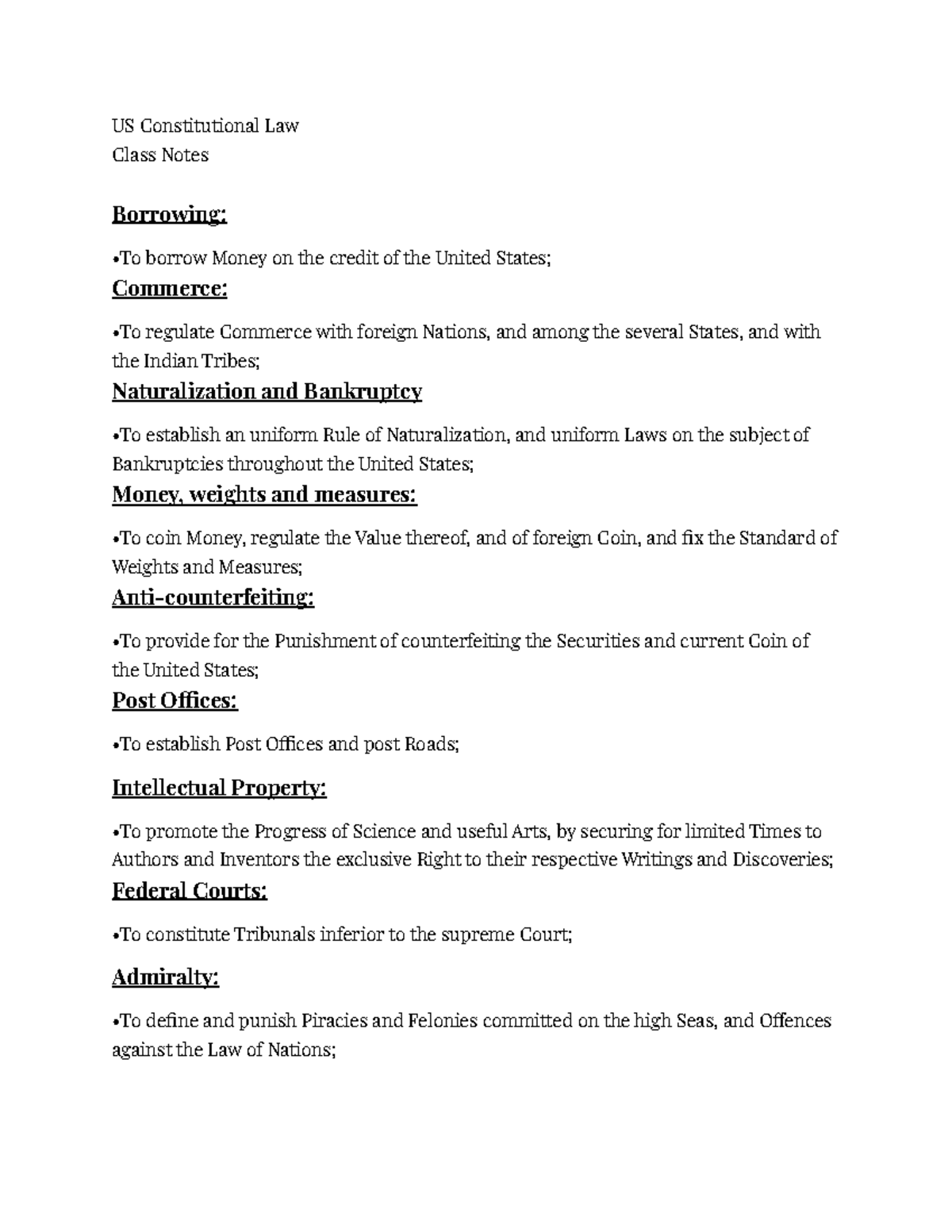 US Constitutional Law - Article 1 and the sections - US Constitutional ...