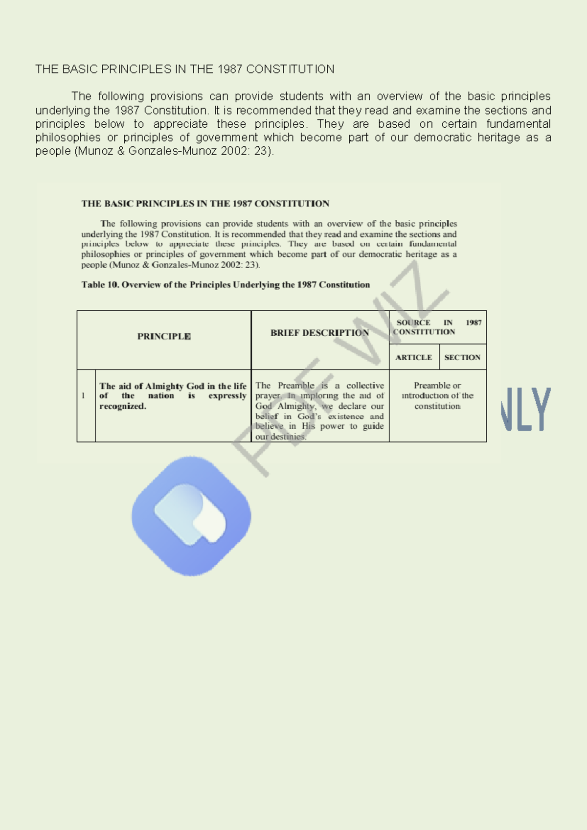 C THE Basic Principles IN THE 1987 Constitution - Social Science - THE BASIC PRINCIPLES IN THE ...