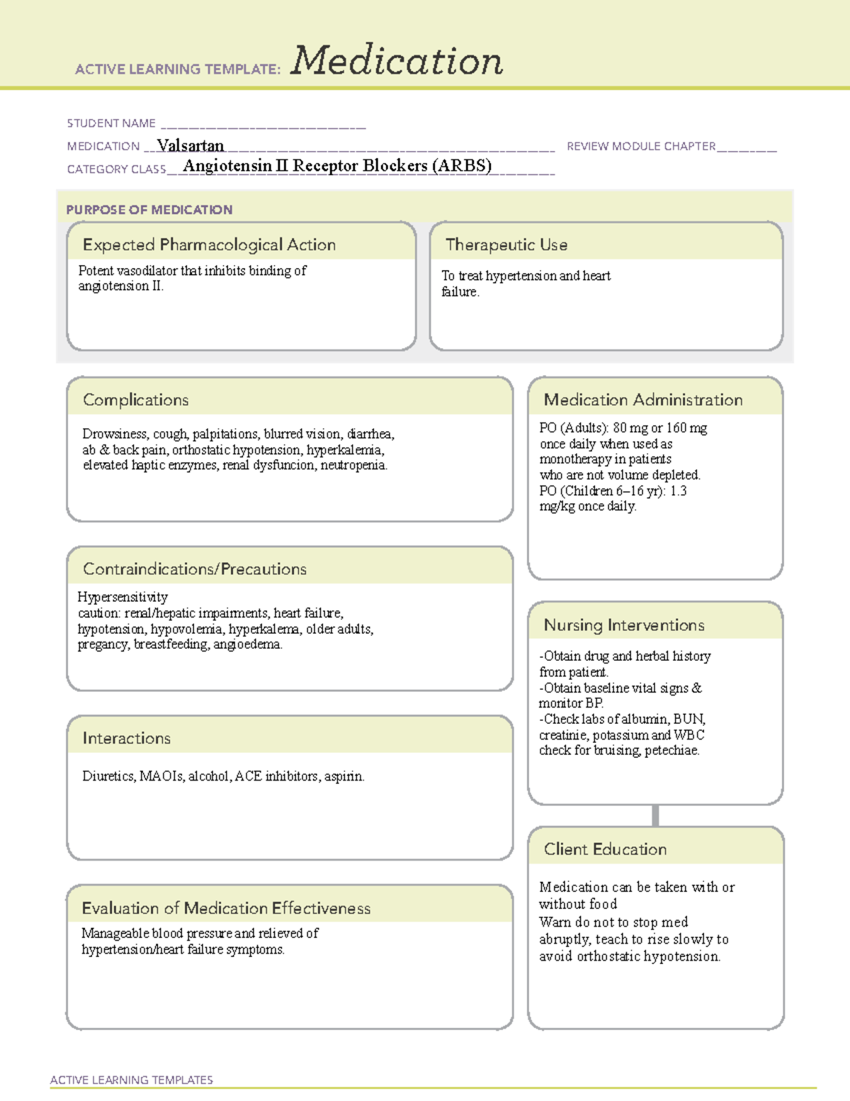 Virtual Clinical Assignment #2 3 - ACTIVE LEARNING TEMPLATES Medication ...
