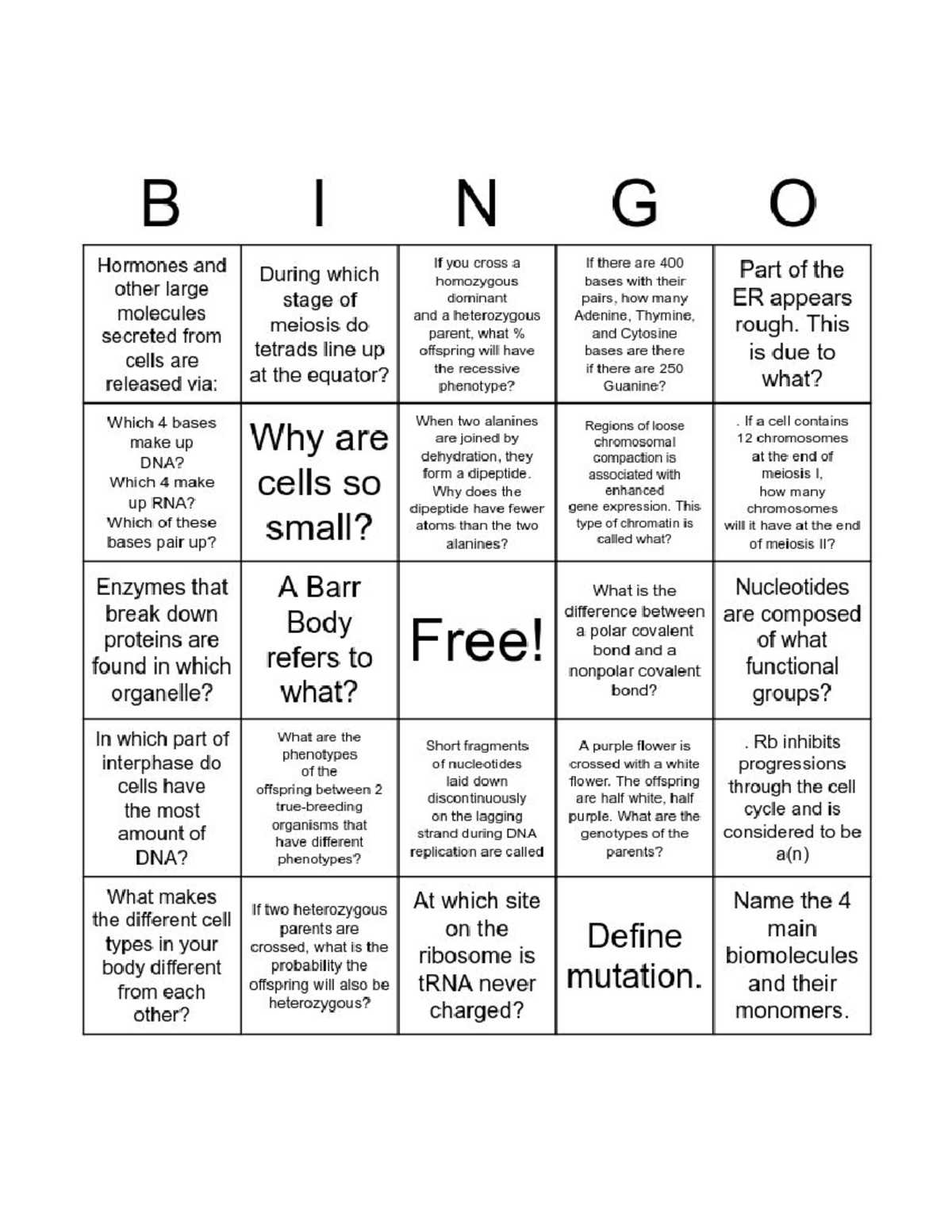 Bingo #1 - practice work during class - B N G O Hormones and other ...