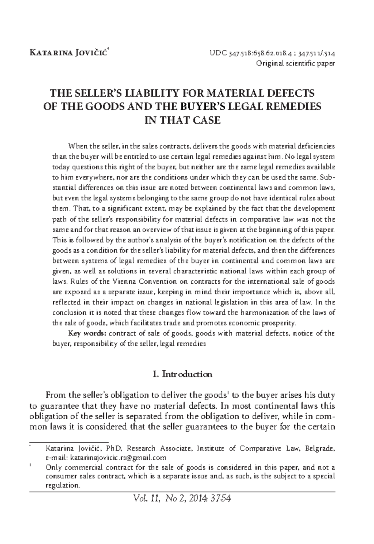 The sellers liability for material defects of the goods - Vol. 11, No 2 ...