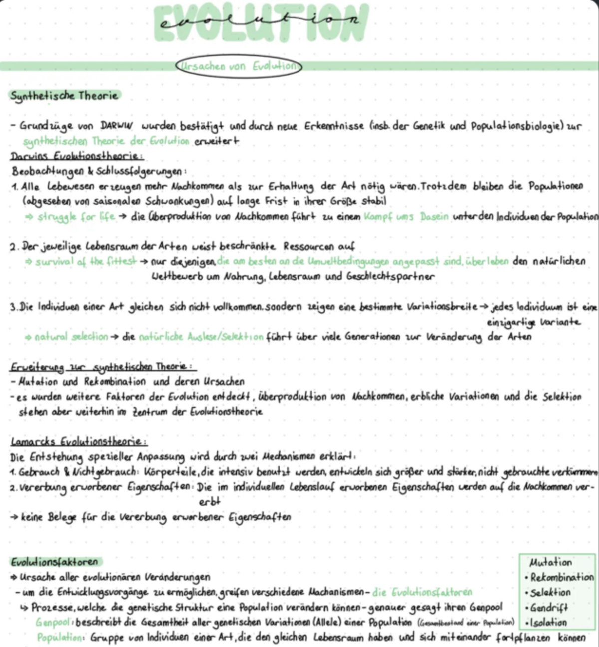 Bio LK Evolution - Mitschriften - Biologie - Studocu