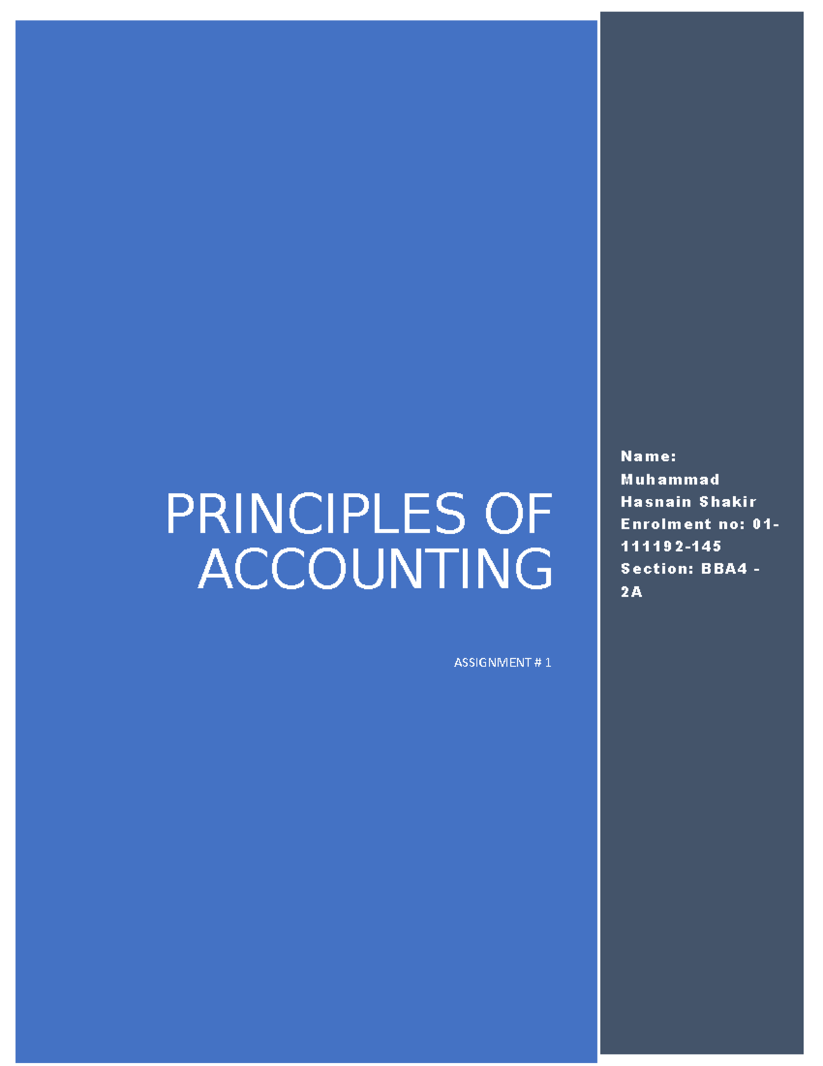 Hasnain Shakir - Assignment POA - PRINCIPLES OF ACCOUNTING ASSIGNMENT ...
