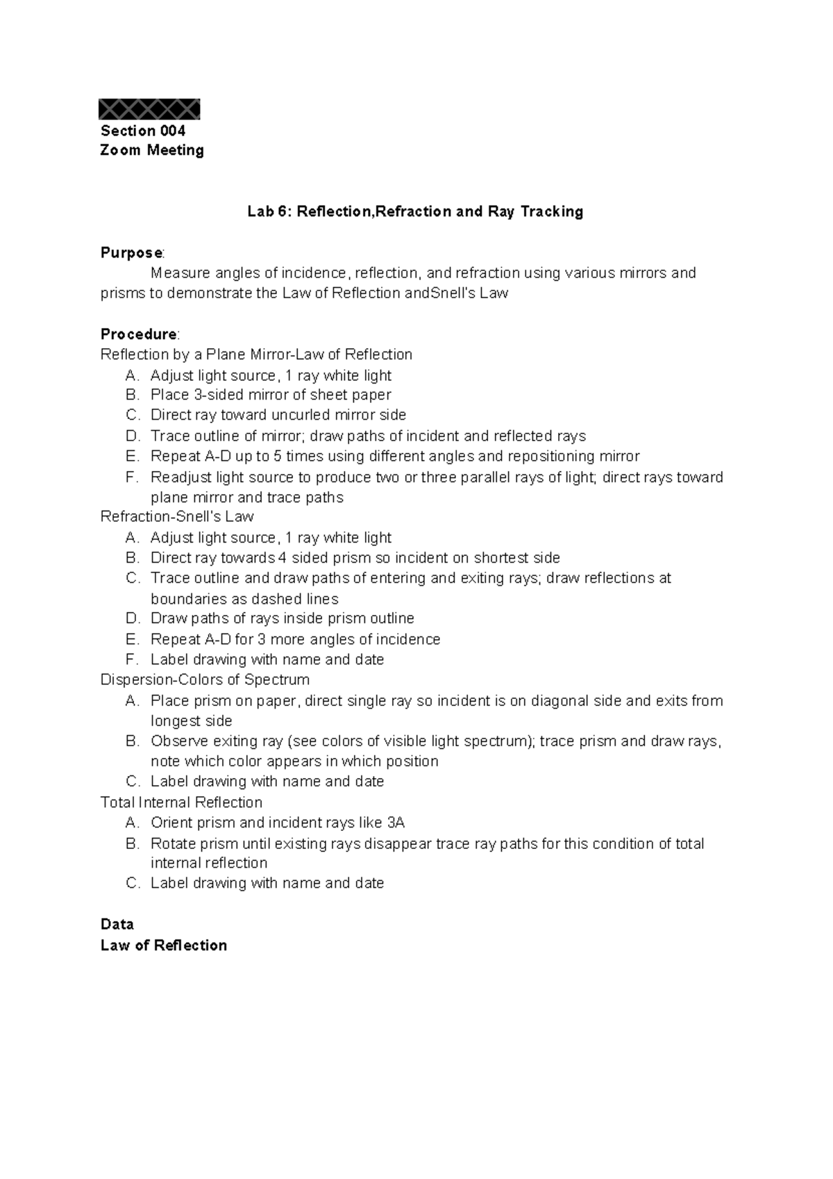 Lab 6 - Full Lab report - Section 004 Zoom Meeting Lab 6: Reflection ...
