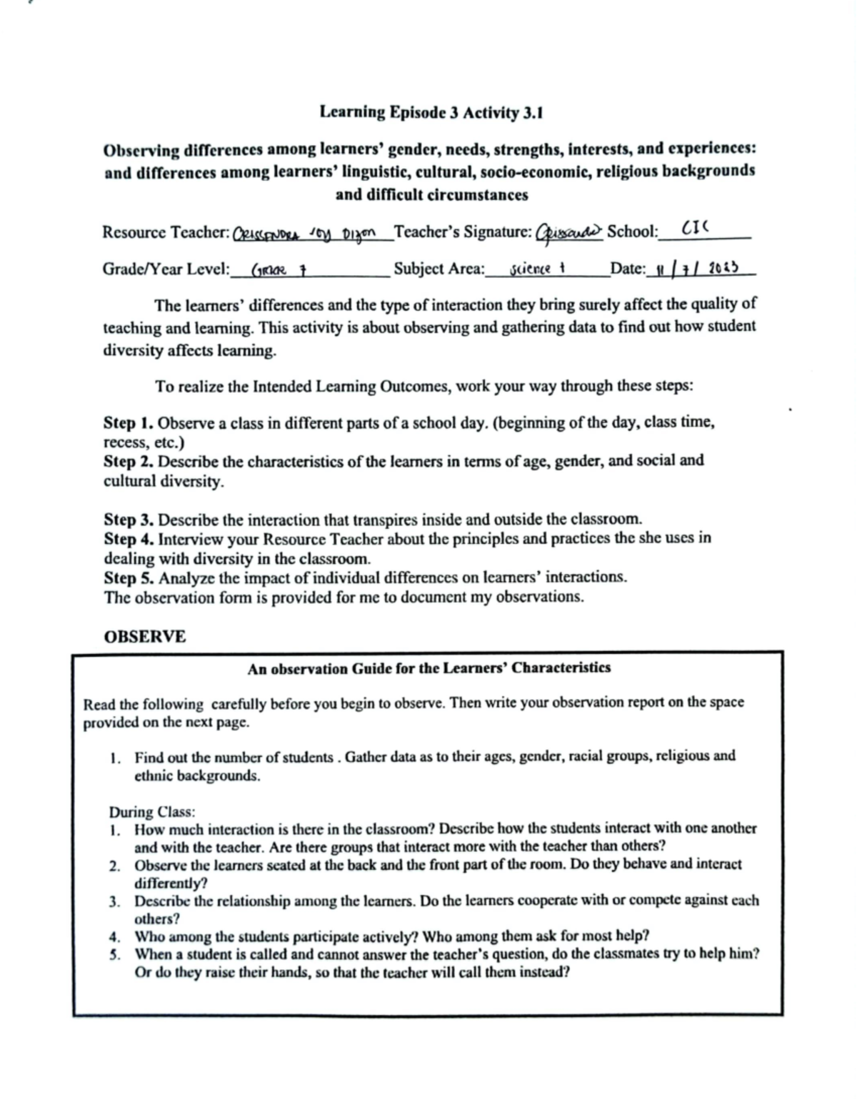 Learning Episode 3 Activity 3 - Learning Episode 3 Activity 3 ...