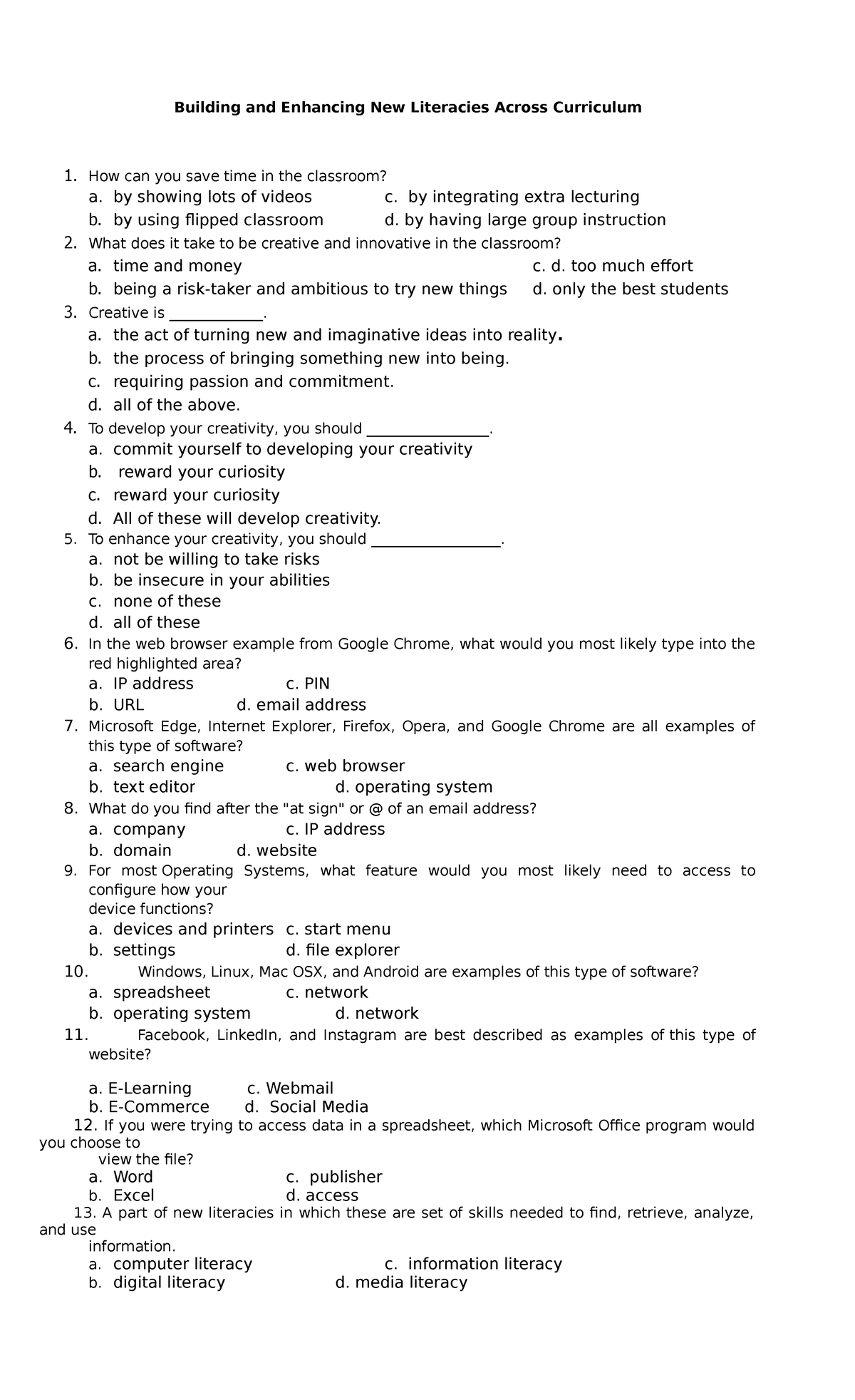 Building and Enhancing New Literacies Across Curriculum 1 - How can you ...
