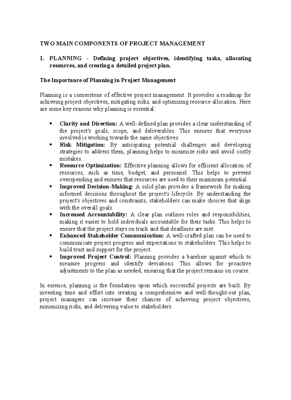 PM Components - materials - TWO MAIN COMPONENTS OF PROJECT MANAGEMENT 1 ...