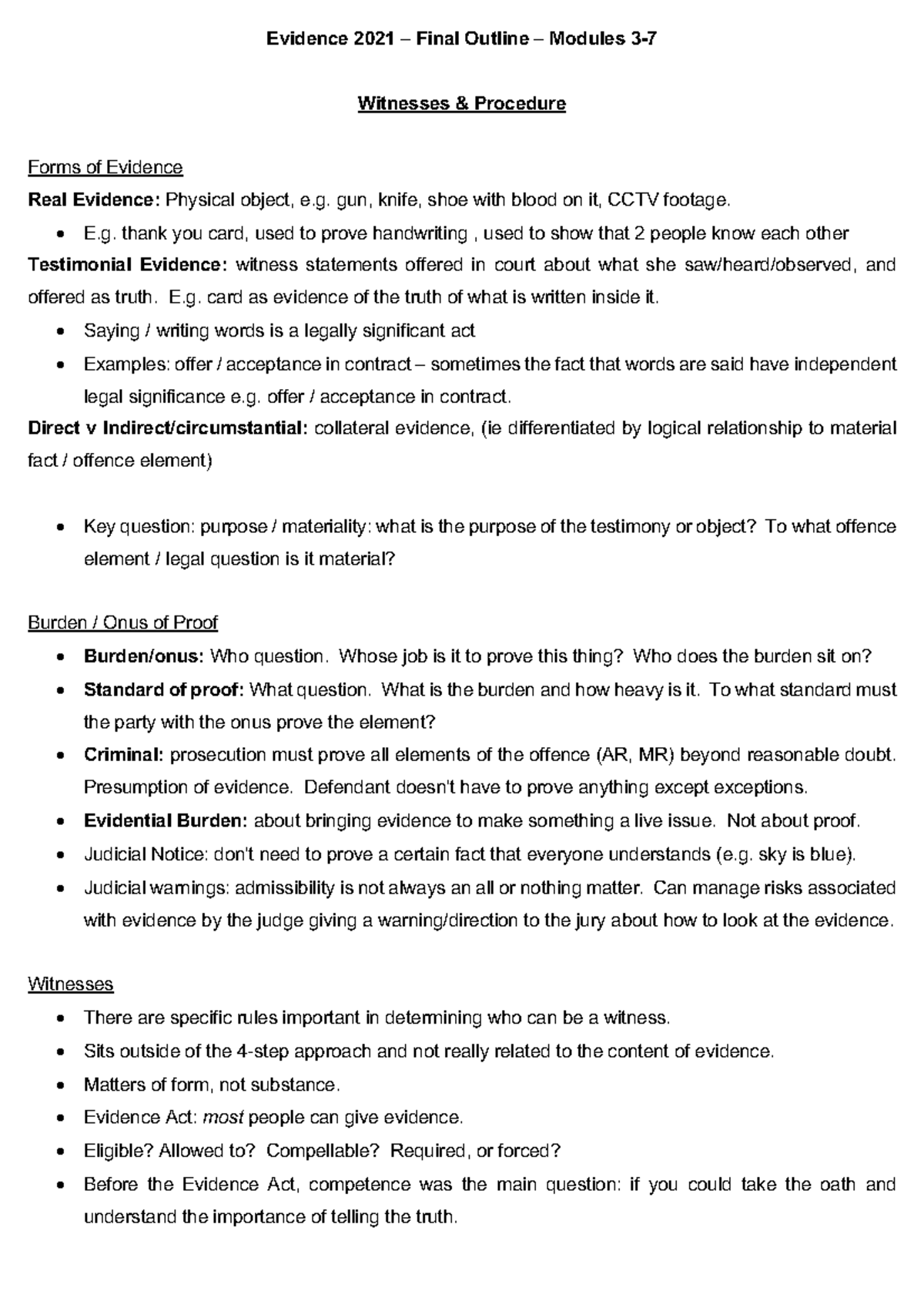 Evidence 2021 - summary for final test - Evidence 2021 – Final Outline ...